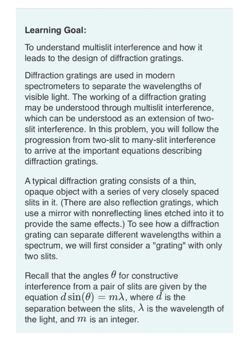 Solved Learning Goal: To understand multislit interference | Chegg.com