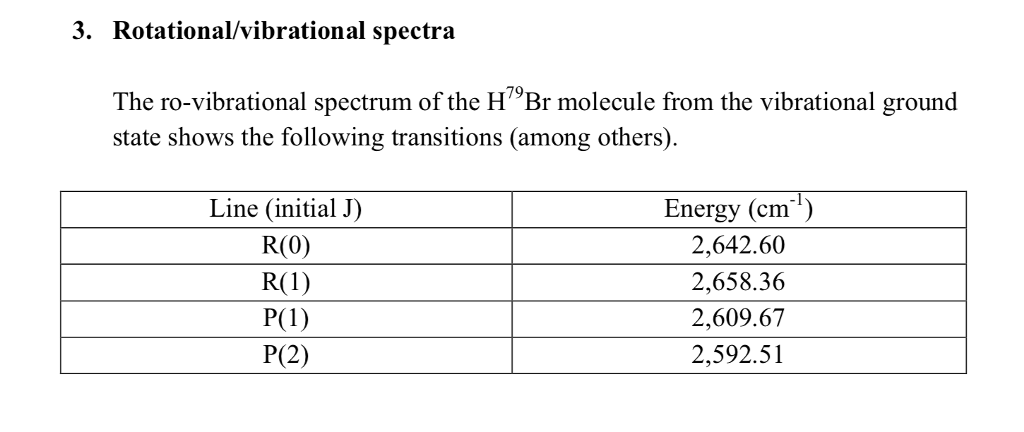 Solved 3. Rotational/vibrational spectra The ro-vibrational | Chegg.com