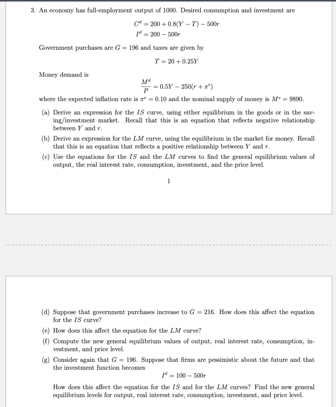 Solved An economy has full-employment output of 1000. | Chegg.com