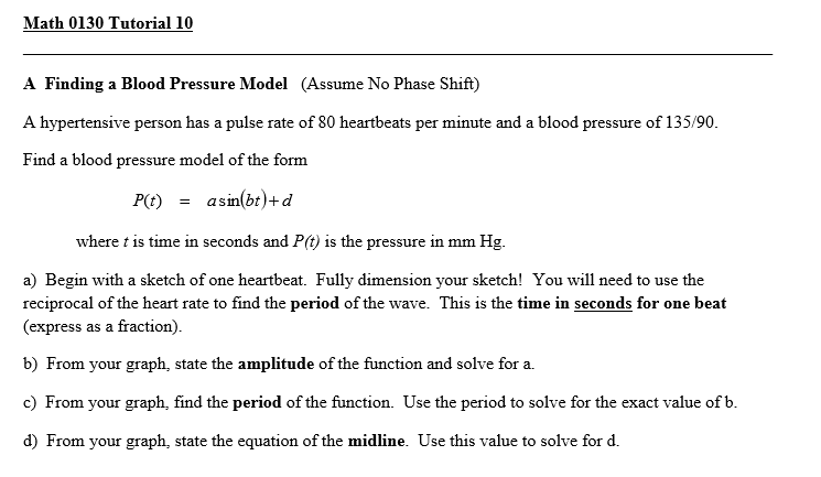 Solved Math 0130 Tutorial 10 A Finding a Blood Pressure | Chegg.com