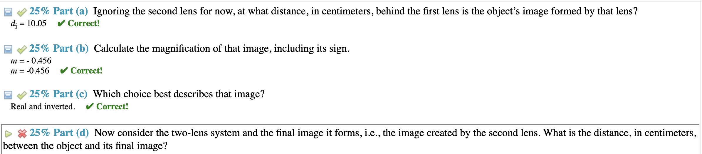Solved Now consider the two-lens system and the final image | Chegg.com