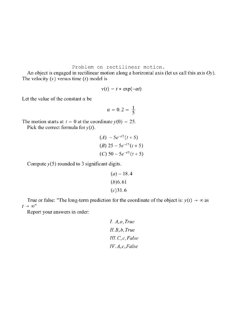 Solved Problem On Rectilinear Motion An Object Is Engaged