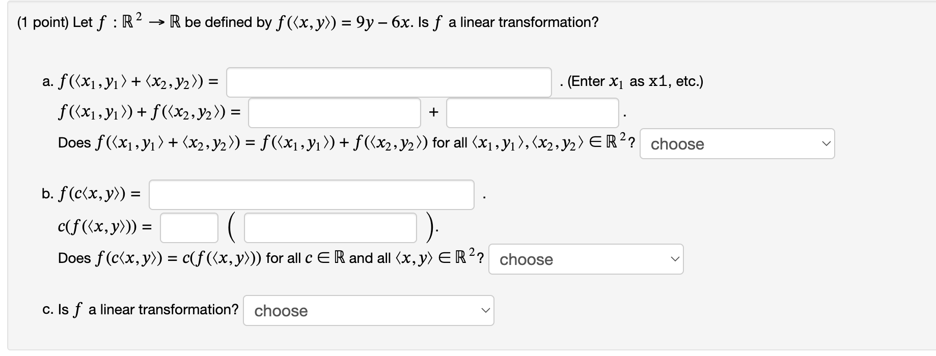 Solved (1 point) Let f:R2→R be defined by f( x,y )=9y−6x. Is | Chegg.com