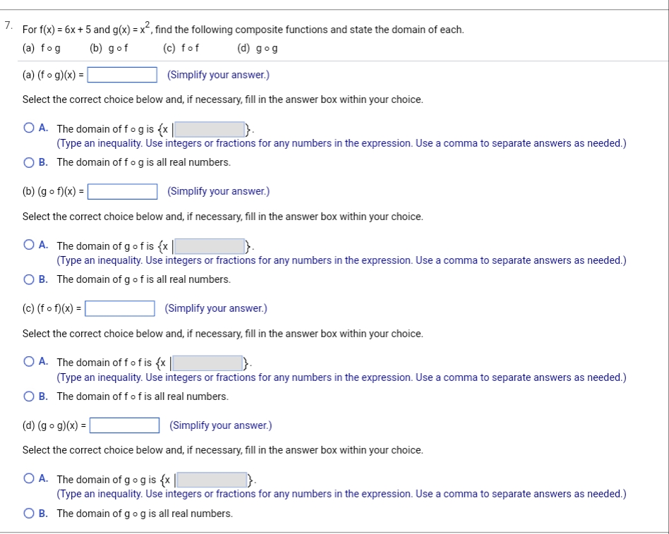 Solved For f(x)=6x+5 and g(x)=x2, find the following | Chegg.com
