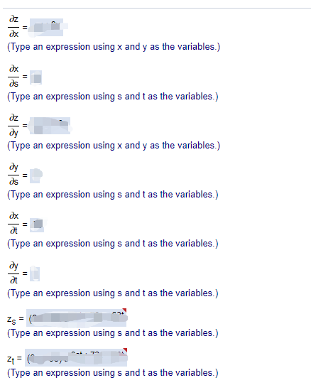 Solved Find the following derivatives. Zş and Zt, where | Chegg.com