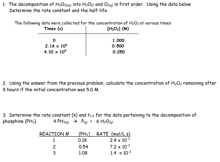 Solved 1. The decomposition of H2O2(aq) into H2O(l) and | Chegg.com