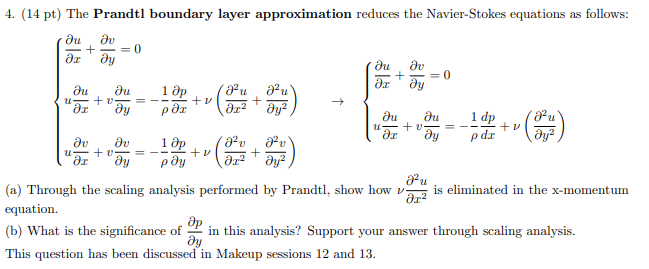 Solved 4. (14 pt) The Prandtl boundary layer approximation | Chegg.com