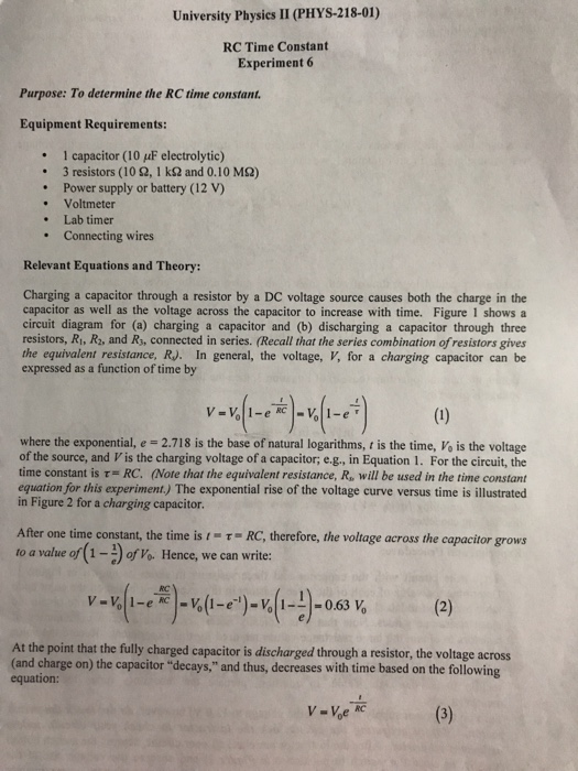 Solved University Physies II (PHYS-218-01) RC Time Constant | Chegg.com