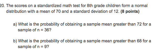 Solved 20. The scores on a standardized math test for 8th | Chegg.com