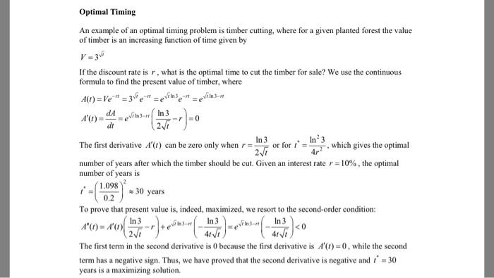 Solved Optimal Timing problem. Please, explain how you find | Chegg.com