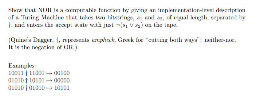 Solved Show that NOR is a computable function by giving an | Chegg.com