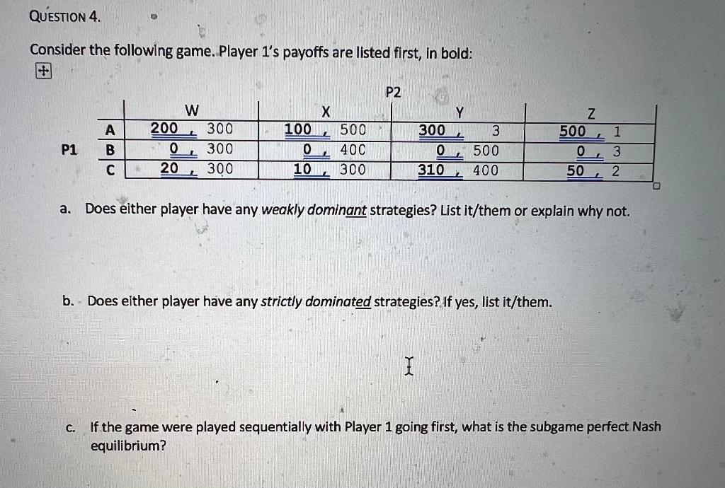 Solved QUESTION 4. Consider the following game. Player 1's | Chegg.com