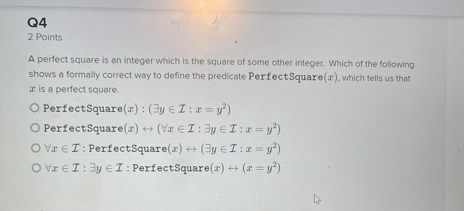 Solved Q4 2 Points A perfect square is an integer which is | Chegg.com