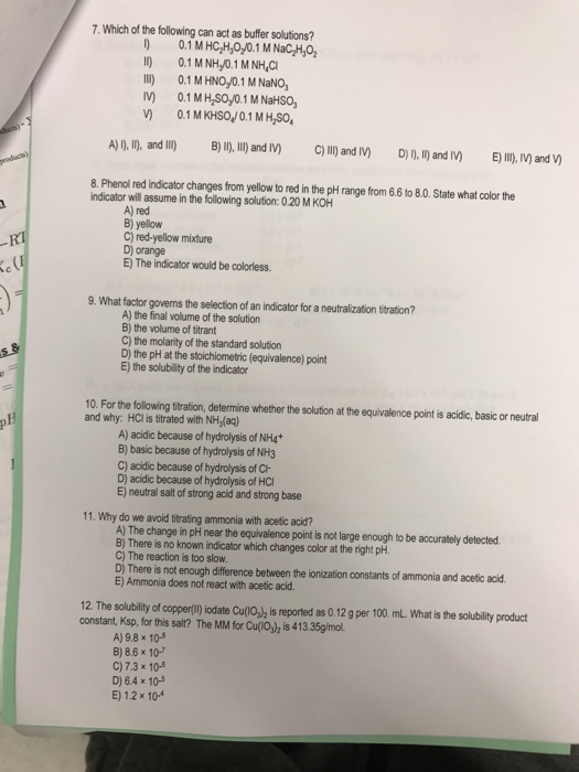 Solved Which of the following can act as buffer solutions? | Chegg.com