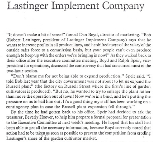 The screenshots is from the Lastinger Implement | Chegg.com