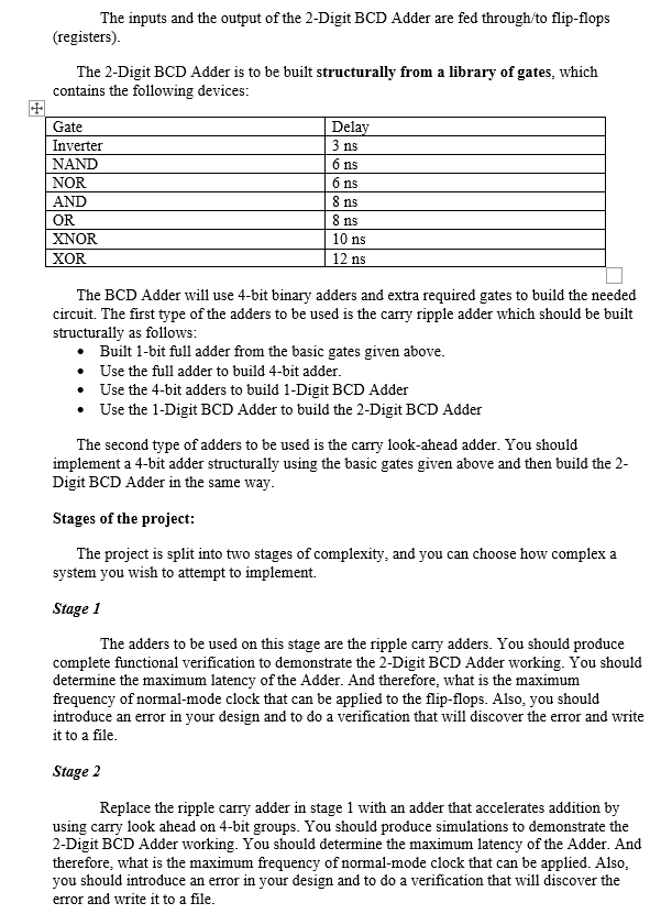 Solved Objective The Task Is To Design A 2 Digit Bcd Adder 1390