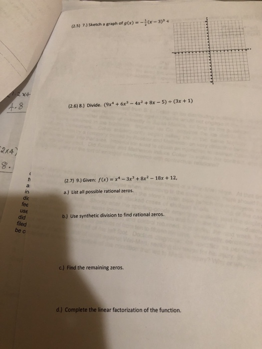 Solved (2.5) 7.) Sketch a graph of g(x* + A 8 (2.6)8.) | Chegg.com