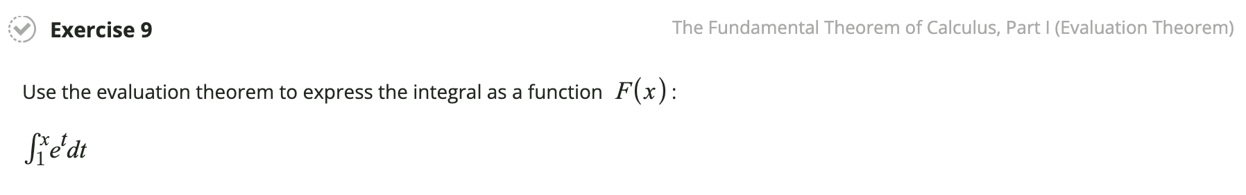Solved Exercise 9 The Fundamental Theorem of Calculus, Part | Chegg.com