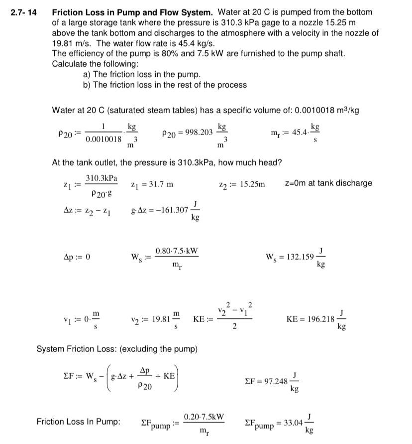 Solved Friction Loss in Pump and Flow System. Water at 20 C | Chegg.com