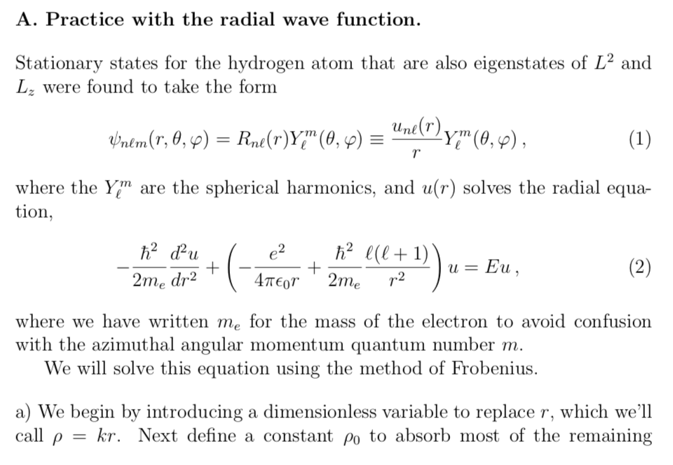 Solved A Practice With The Radial Wave Function Stationary