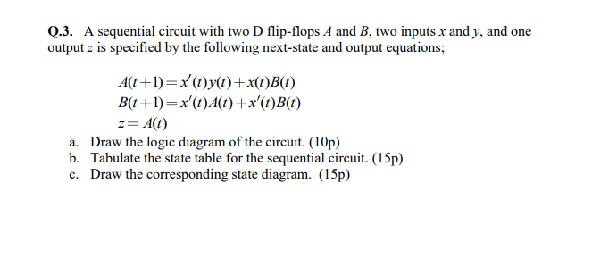 Solved Q.3. A sequential circuit with two D flip-flops A and | Chegg.com