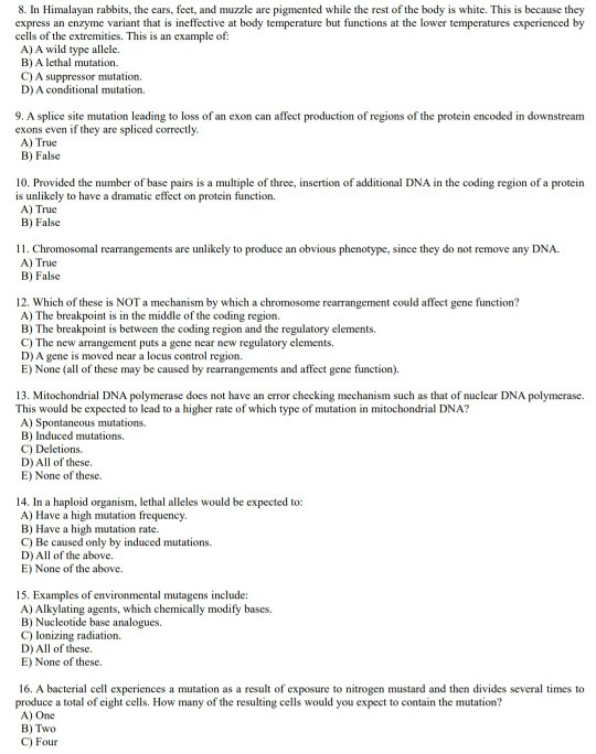 Solved Section A (Multiple Choice) 1. Mutations: A) Are | Chegg.com