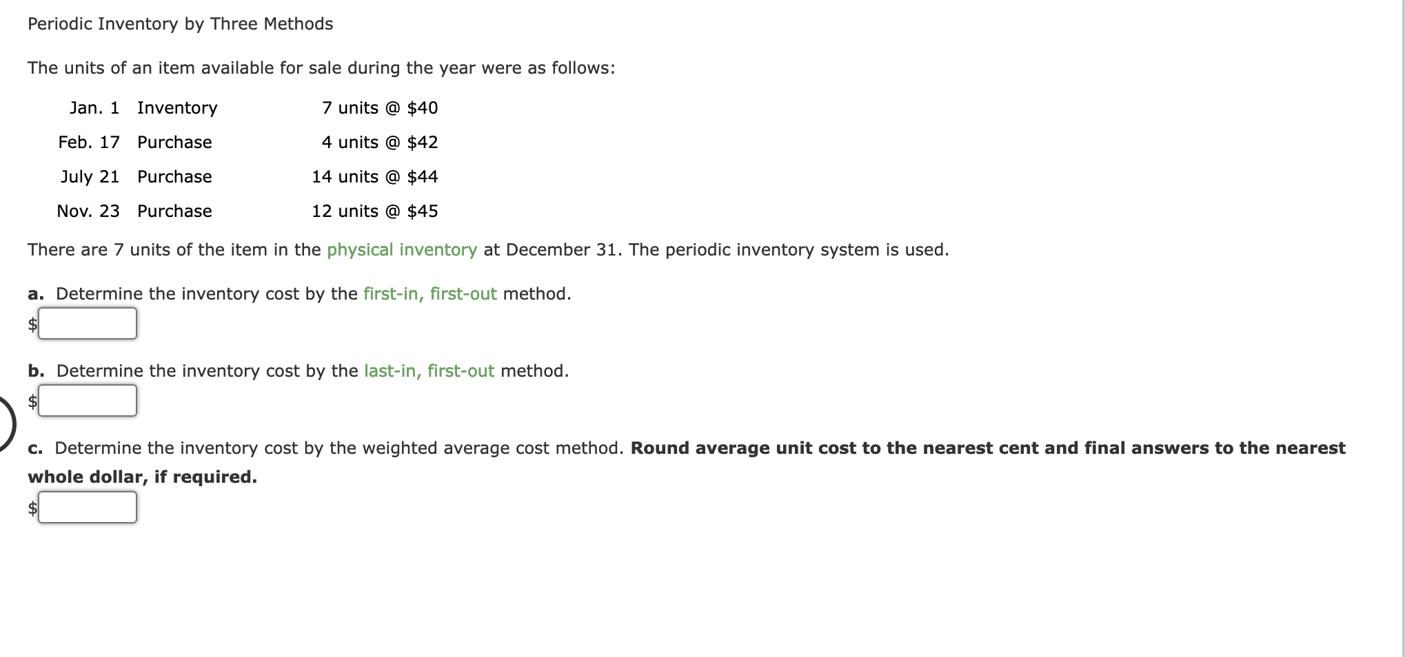 Solved Periodic Inventory by Three Methods The units of an | Chegg.com