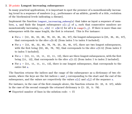 Solved 3. 20 points Longest increasing subsequence In many | Chegg.com