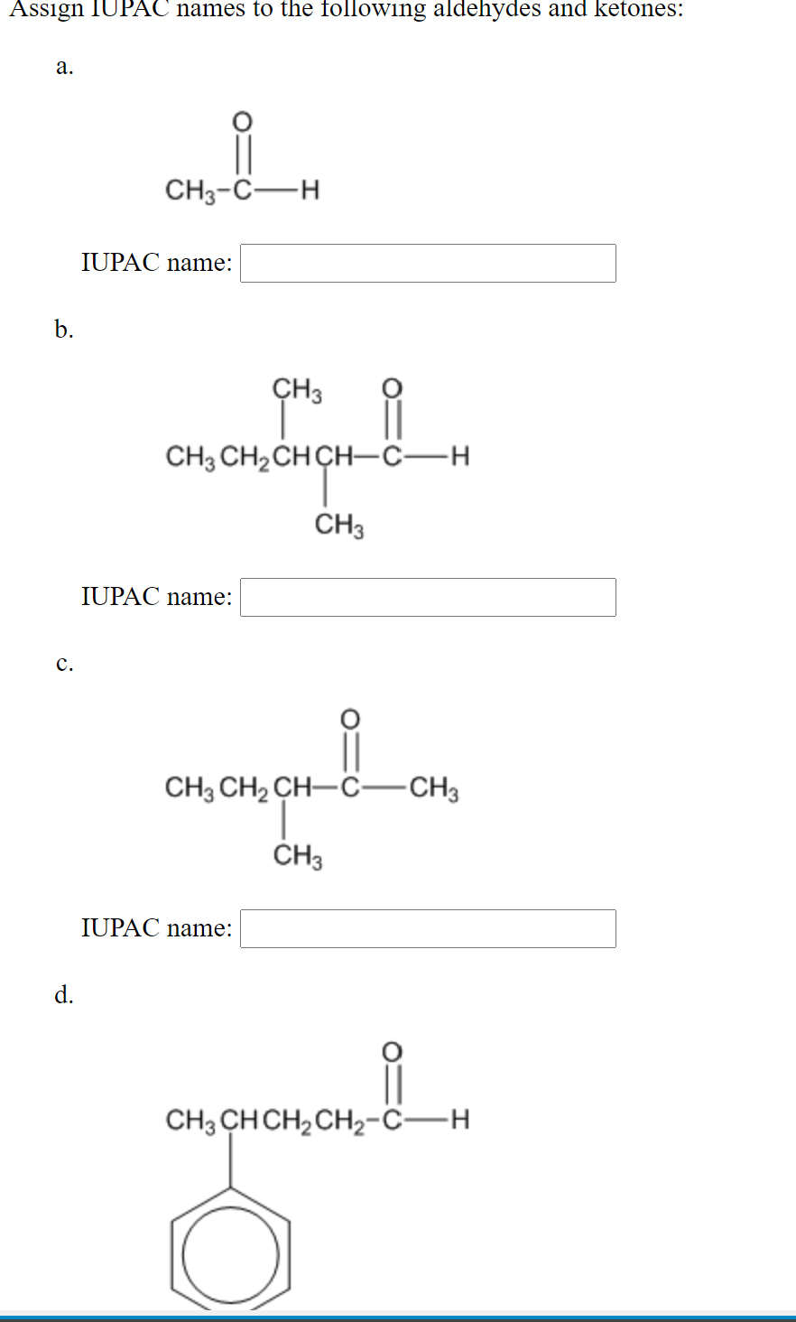 Solved Assign IUPAC names to the following aldehydes and | Chegg.com
