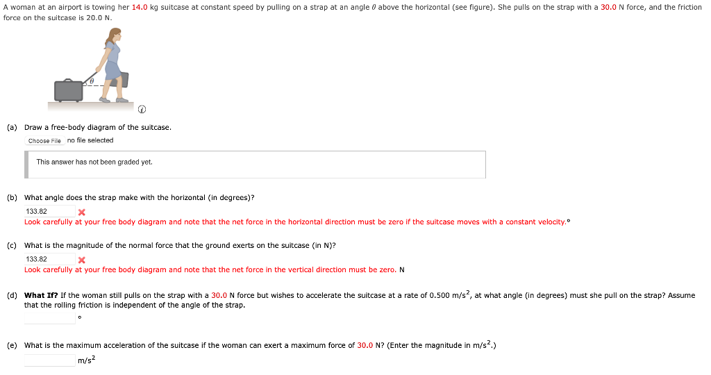Solved force on the suitcase is 20.0 N. (a) Draw a free-body | Chegg.com
