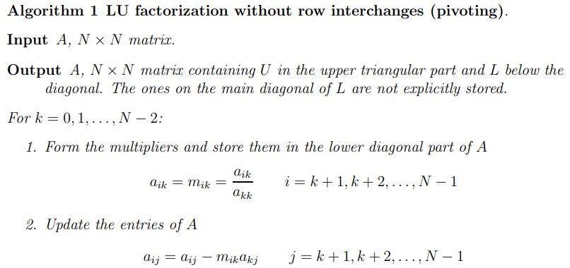 Program the forward substitution algorithm (1). Test | Chegg.com