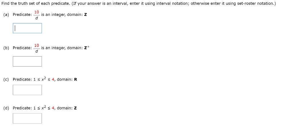 Solved Find the truth set of each predicate. (If your answer | Chegg.com