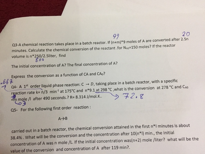 Solved A chemical reaction takes place in a batch reactor . | Chegg.com