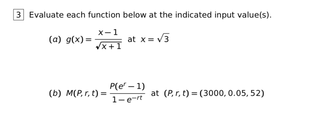 Solved 3Evaluate each function below at the indicated input | Chegg.com
