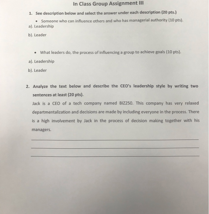 Solved In Class Group Assignment III See description below | Chegg.com