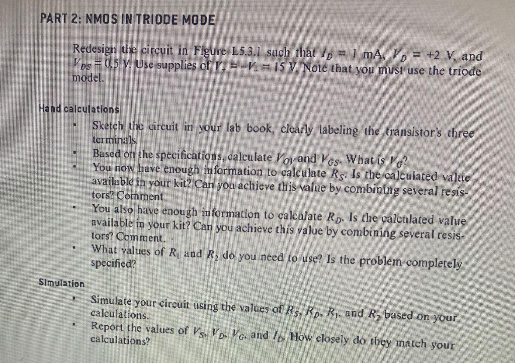 Part 1 Nmos In Saturation Mode Consider The Circuit