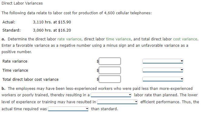 Solved Direct Labor Variances The following data relate to | Chegg.com