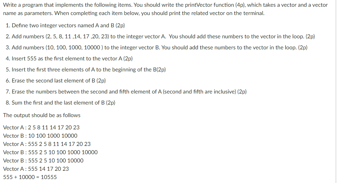 Write a program that implements the following items. | Chegg.com