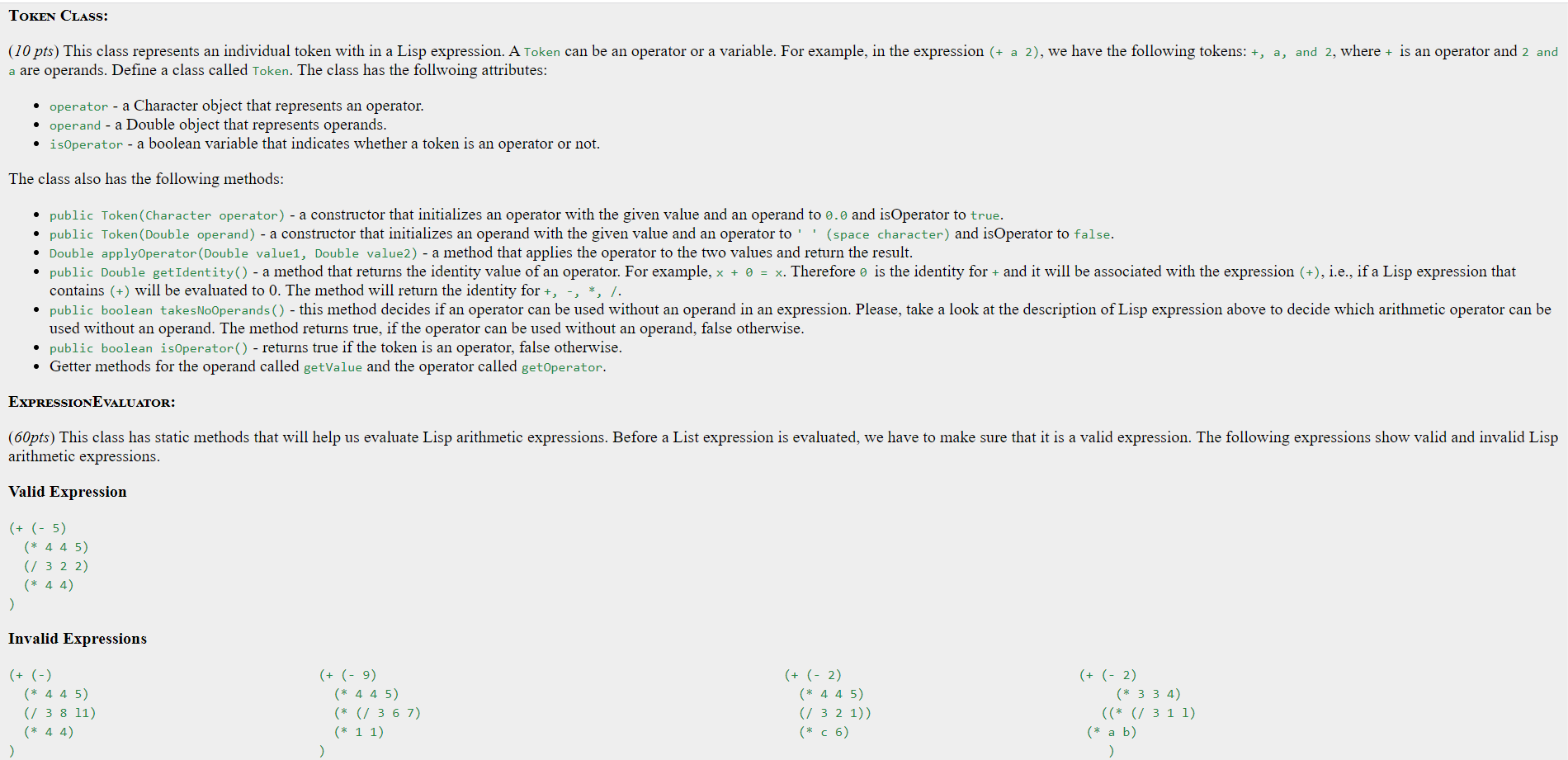 a are operands. Define a class called Token. The | Chegg.com