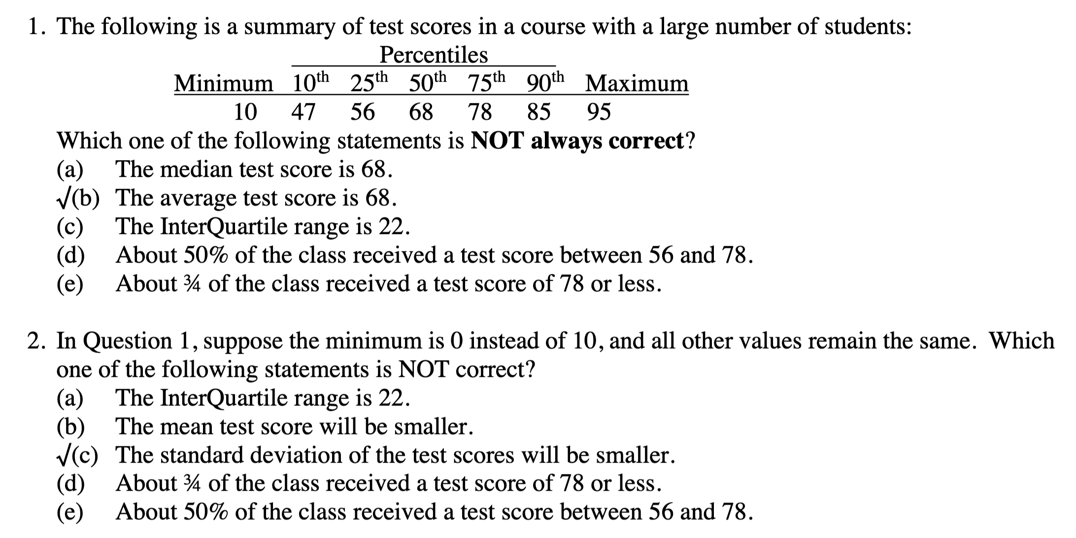 1. The following is a summary of test scores in a | Chegg.com