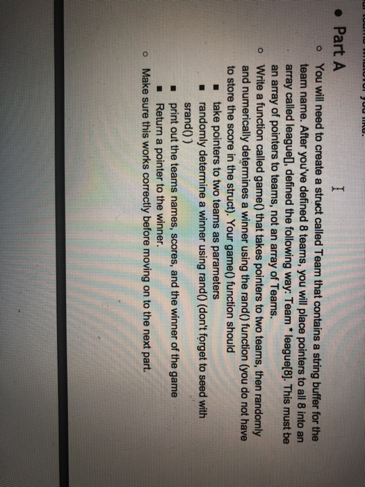 Solved Part A You Will Need To Create A Struct Called Team