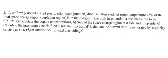 Solved 2. A uniformly doped abrupt p-n junction (step | Chegg.com