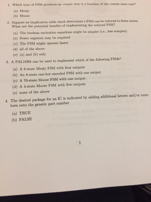 Solved Which type of FSM produces an output that is a | Chegg.com
