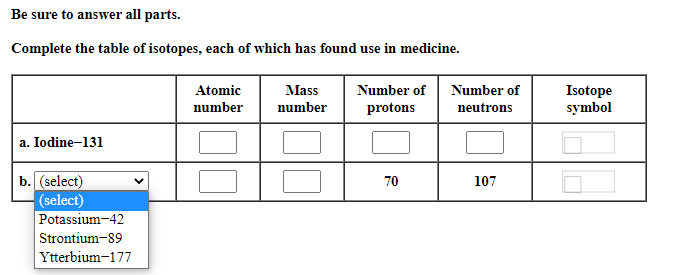 Solved Complete the table of isotopes, each of which has | Chegg.com