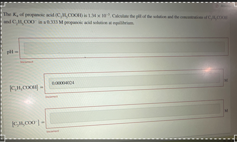 Solved The Ka of propanoic acid (C2H5COOH) is 1.34×10−5. | Chegg.com