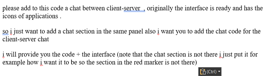 Solved please add to this code a chat between client-server, | Chegg.com