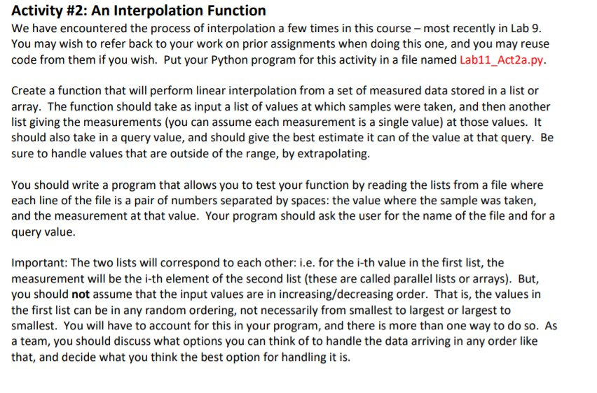 Solved Activity #2: An Interpolation Function We have | Chegg.com