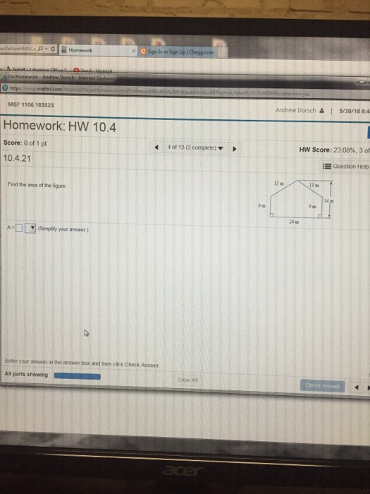 Solved О-С Homework MGF 1106 183523 Andrew Dorsch.. 9/30/18 | Chegg.com