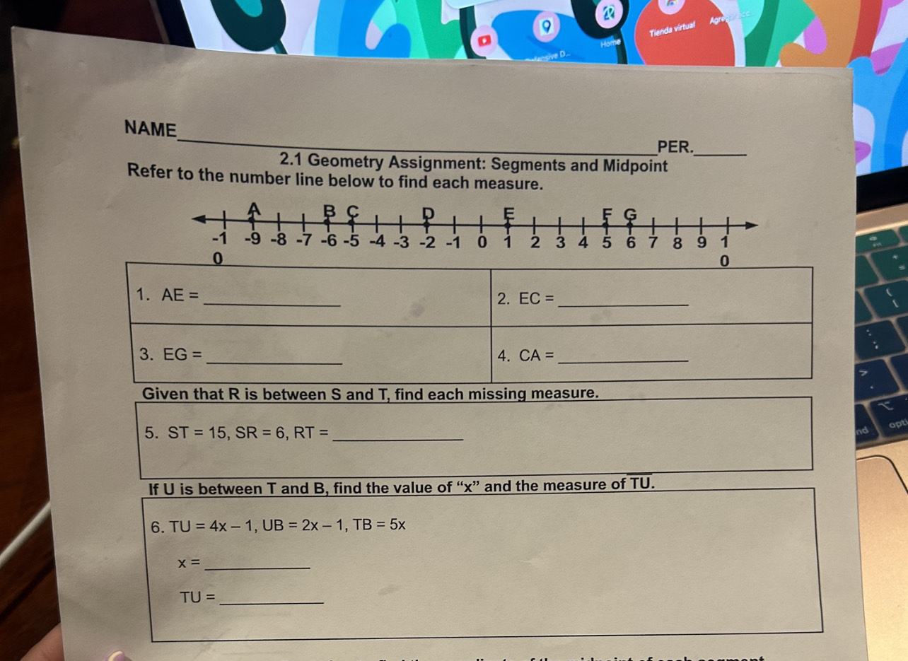 Solved 2.1 Geometry Assignment: Segments and Midpoint Refer | Chegg.com
