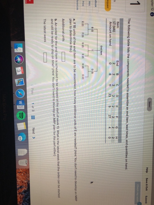 Solved pter 12 G Help Save&Exit Submit The following table | Chegg.com